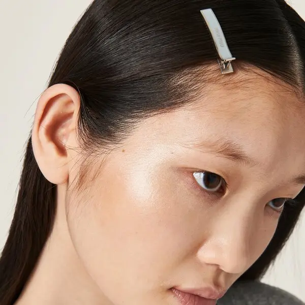 Miu Miu Enameled Metal Hair Clips - Cornflower Blue | Editorialist